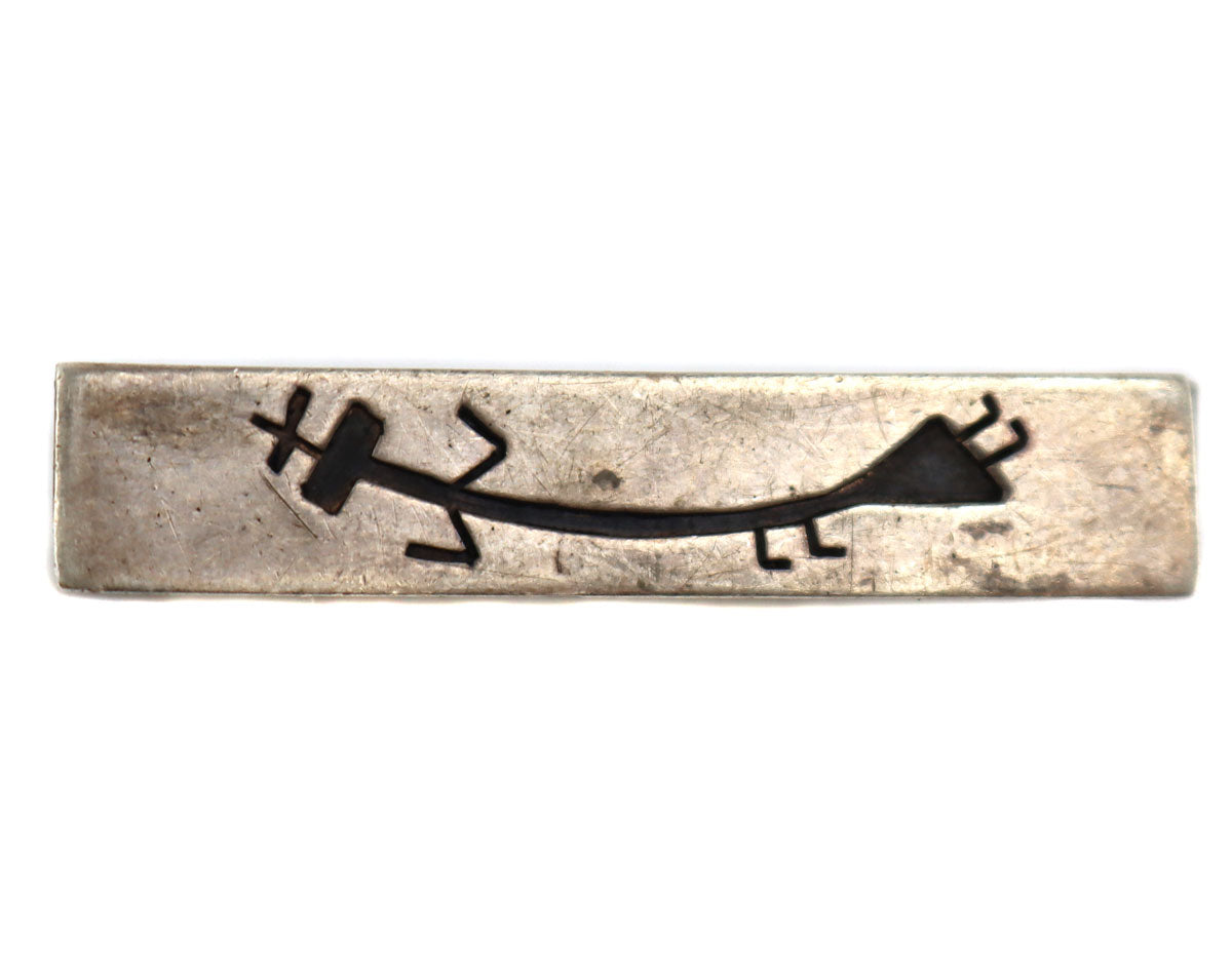 Hopi - Silver Overlay Tie Pin with Yei Pictorial c. 1960s, 0.375" x 1.