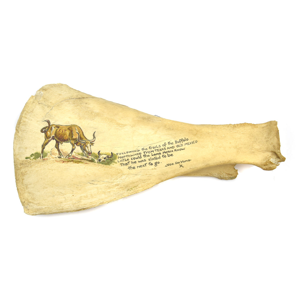 Joe De Yong (1894-1975) - Bull Painting on Buffalo Scapula, 10" x 20"