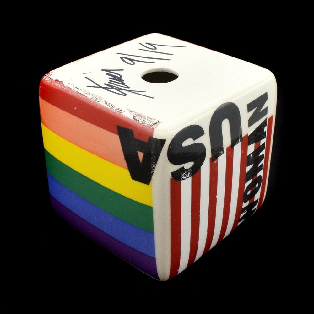 Kaiser Suidan - Pride Flag and American Flag with Word Collage Porcela